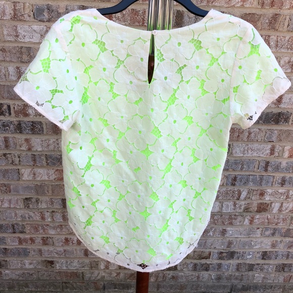 Collective Concepts | Tops | Lace White And Lime Green Top Flowers Long ...